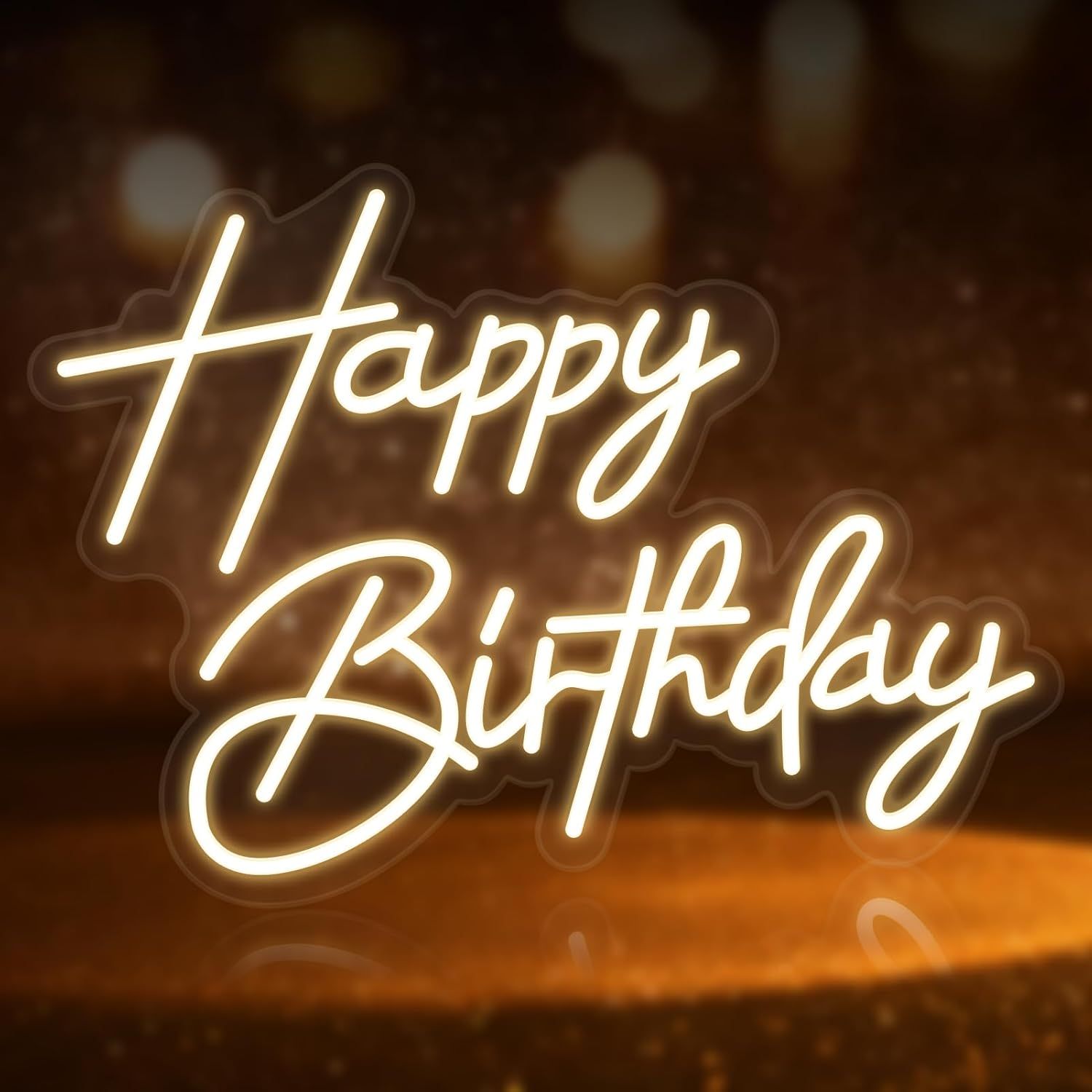 Happy Birthday Warm White LED Neon Sign – Light-Up Wall Decor for Party ...