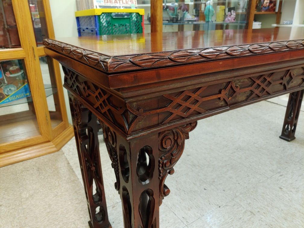 Antique solid wood convertible dining room table flip top 2 drawer ...