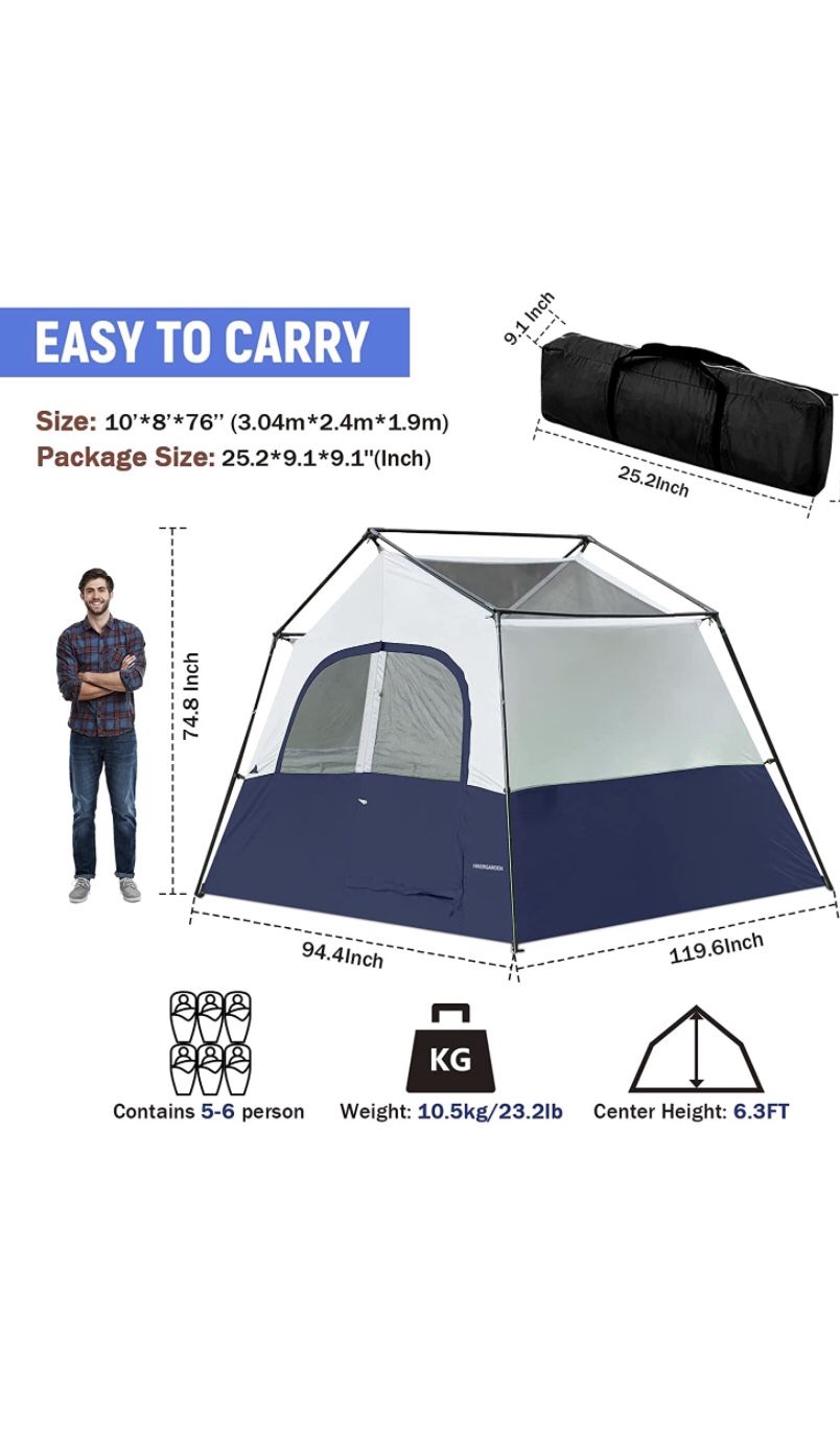 HIKERGARDEN 6 Person Camping Tent - Portable Easy Set Up Family Tent ...