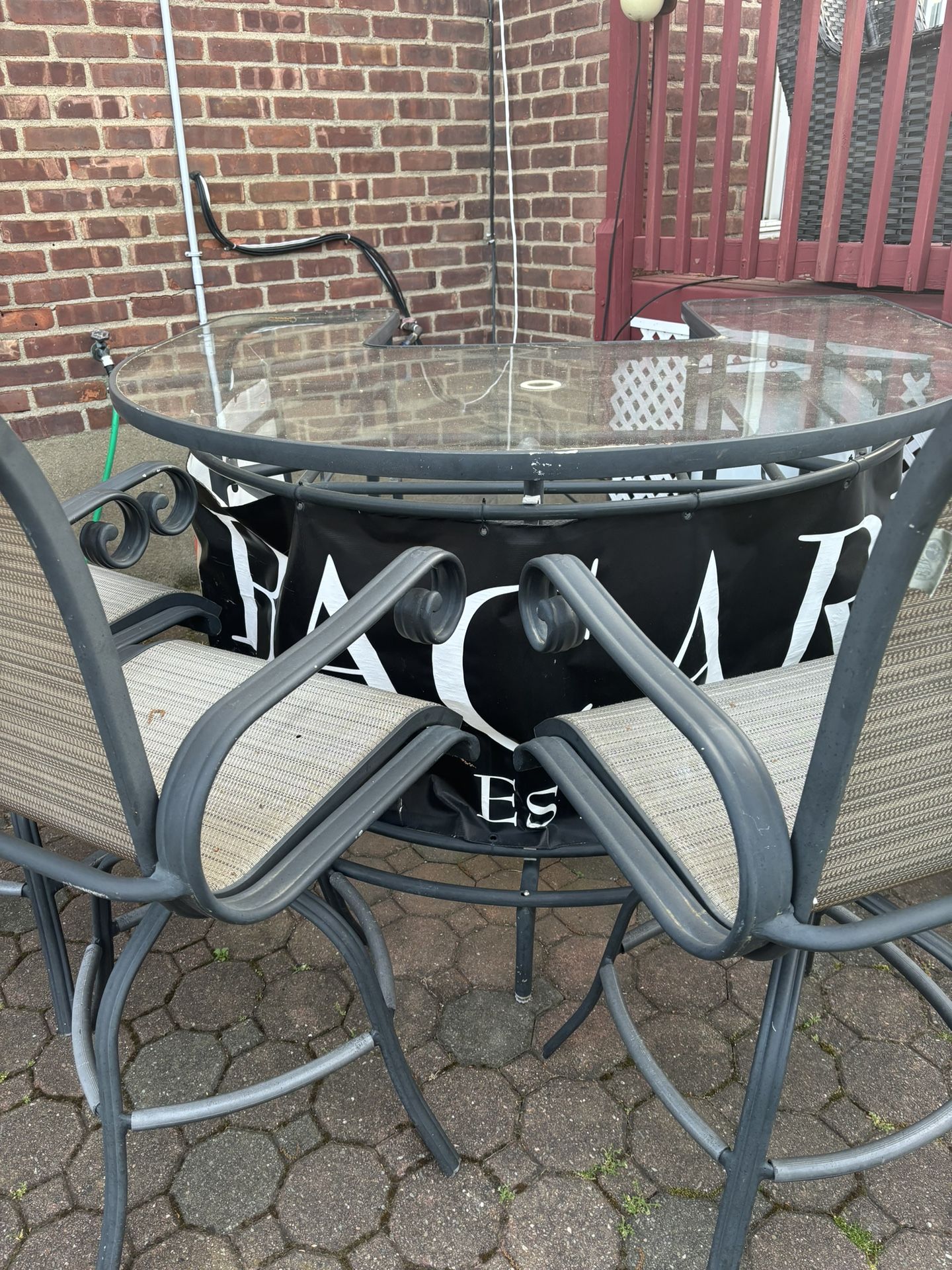 Outdoor Bar Bacardi Hampton Bays Glass Top Bar And 4 Bar Stools Chairs ...