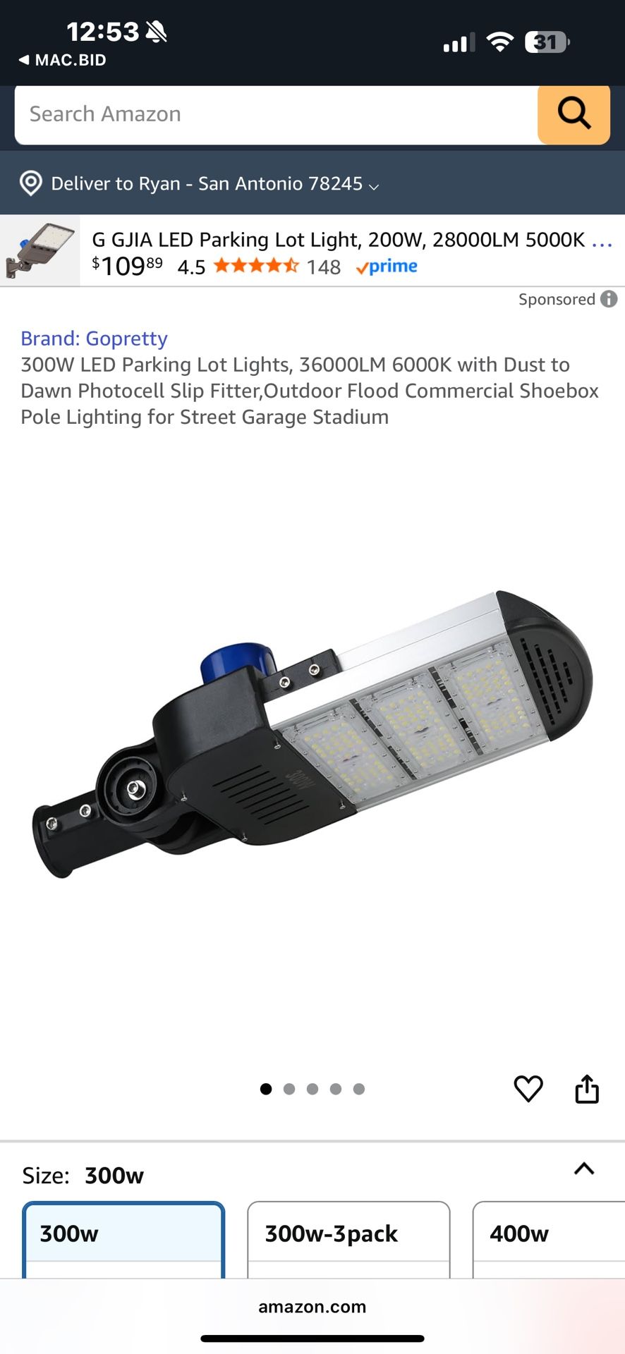 300W LED Parking Lot Lights, 36000LM 6000K with Dust to Dawn Photocell Slip Fitter,Outdoor Flood ...
