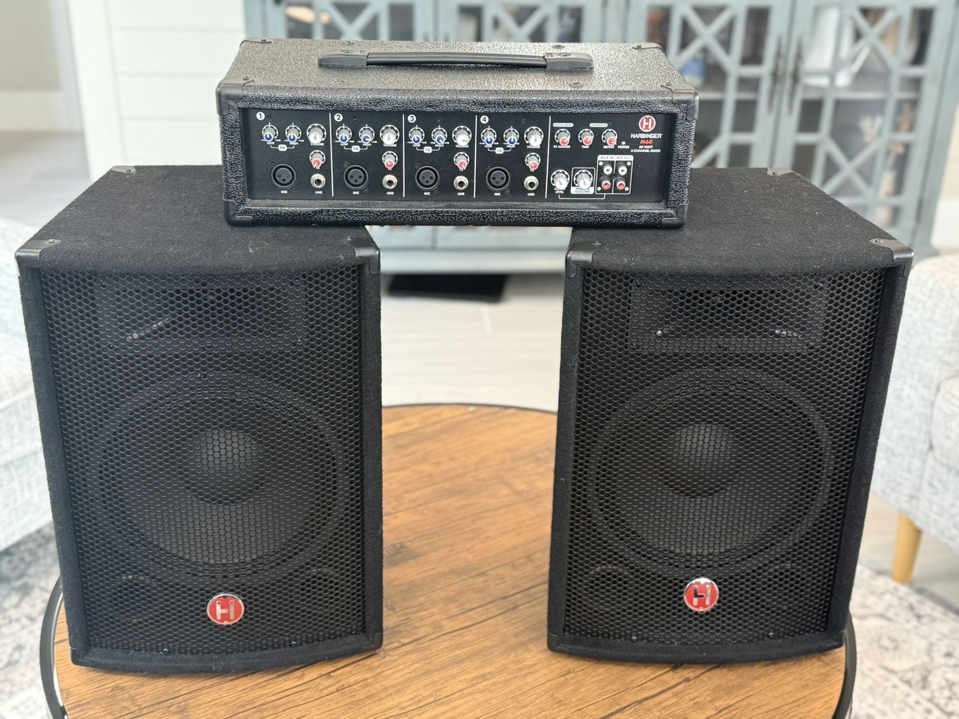 Harbinger M60 Mixer 60W, 4-Channel Compact Portable PA with x2 Speakers ...