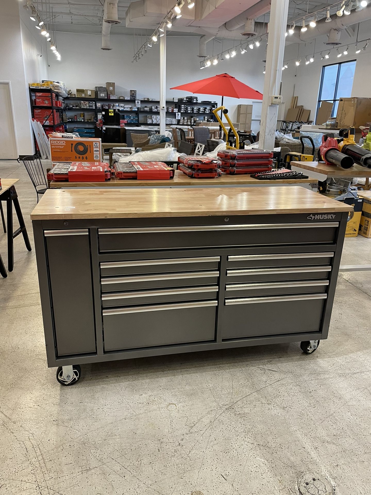 Husky 61 in. W x 24 in. D Standard Duty 10-Drawer Mobile Workbench Tool ...