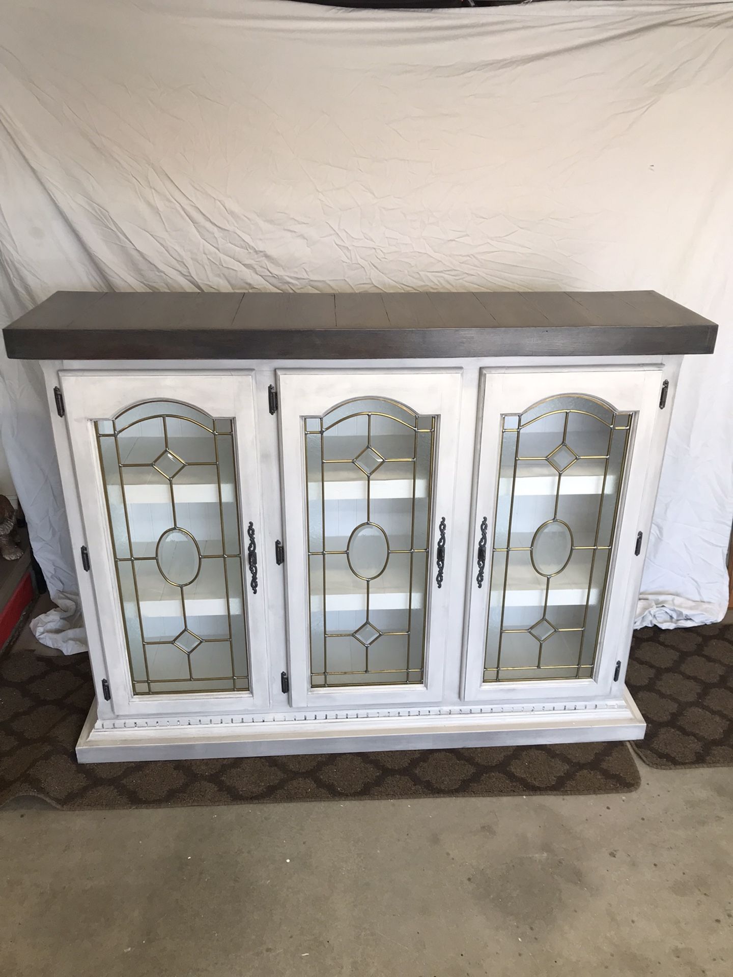 Hutch Buffet Hallway Farmhouse Furniture Light Gray With Dark Gray Top ...