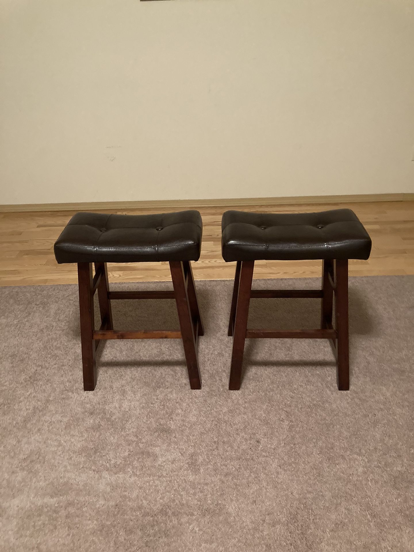 2 Yu Sern Brown Bar Stools W/Minor Scratches On Wood. No Rips. No ...