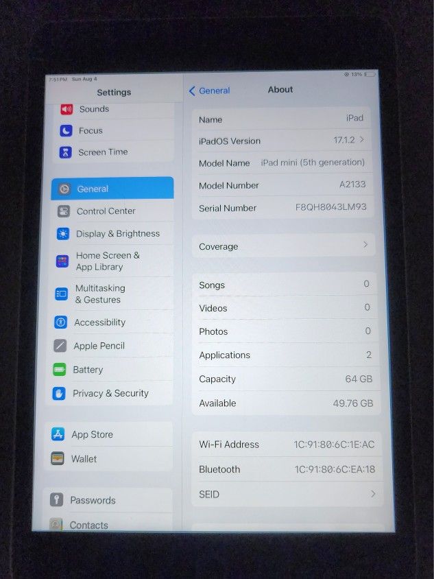 Ipad Mini 5th Gen 64gb Wi-Fi A2133 for Sale in San Ramon, CA - OfferUp
