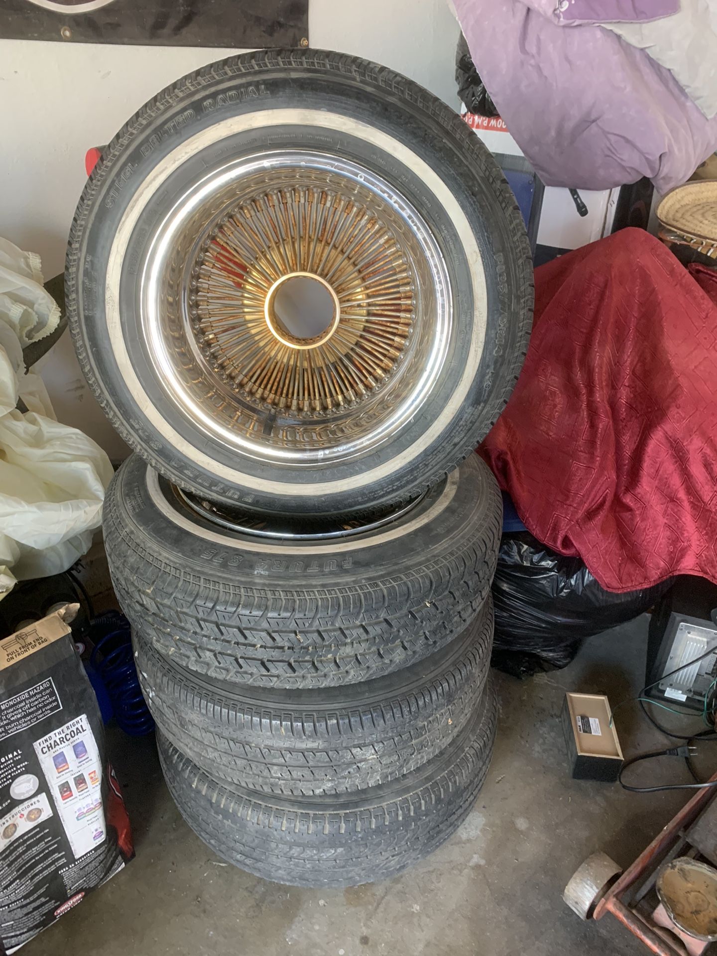 14 inch Wire wheels spokes. Rims and tires. for Sale in Fontana, CA ...