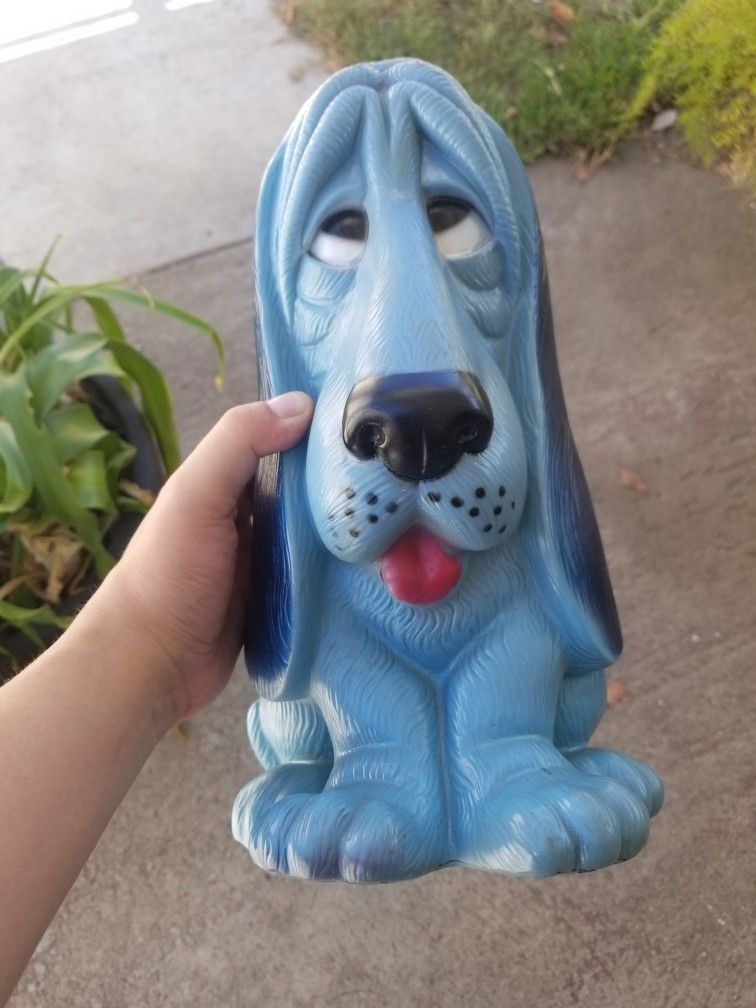 Vintage 1970’s Plastic Hound Dog Puppy Piggy Bank - Large 13" Rare Blue ...