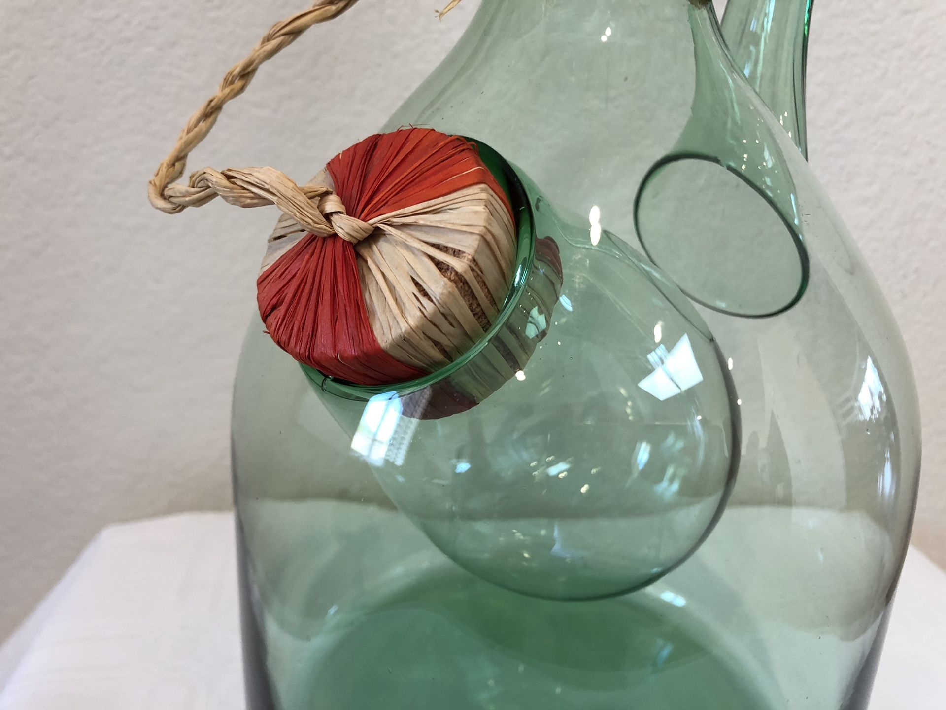 Vintage Large Italian Green Glass Wine Pitcher Porron Decanter ~ Hand ...