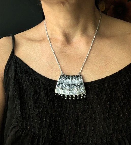 Antique Solid Pure Silver Handcrafted Black Meeno Design Necklace ...