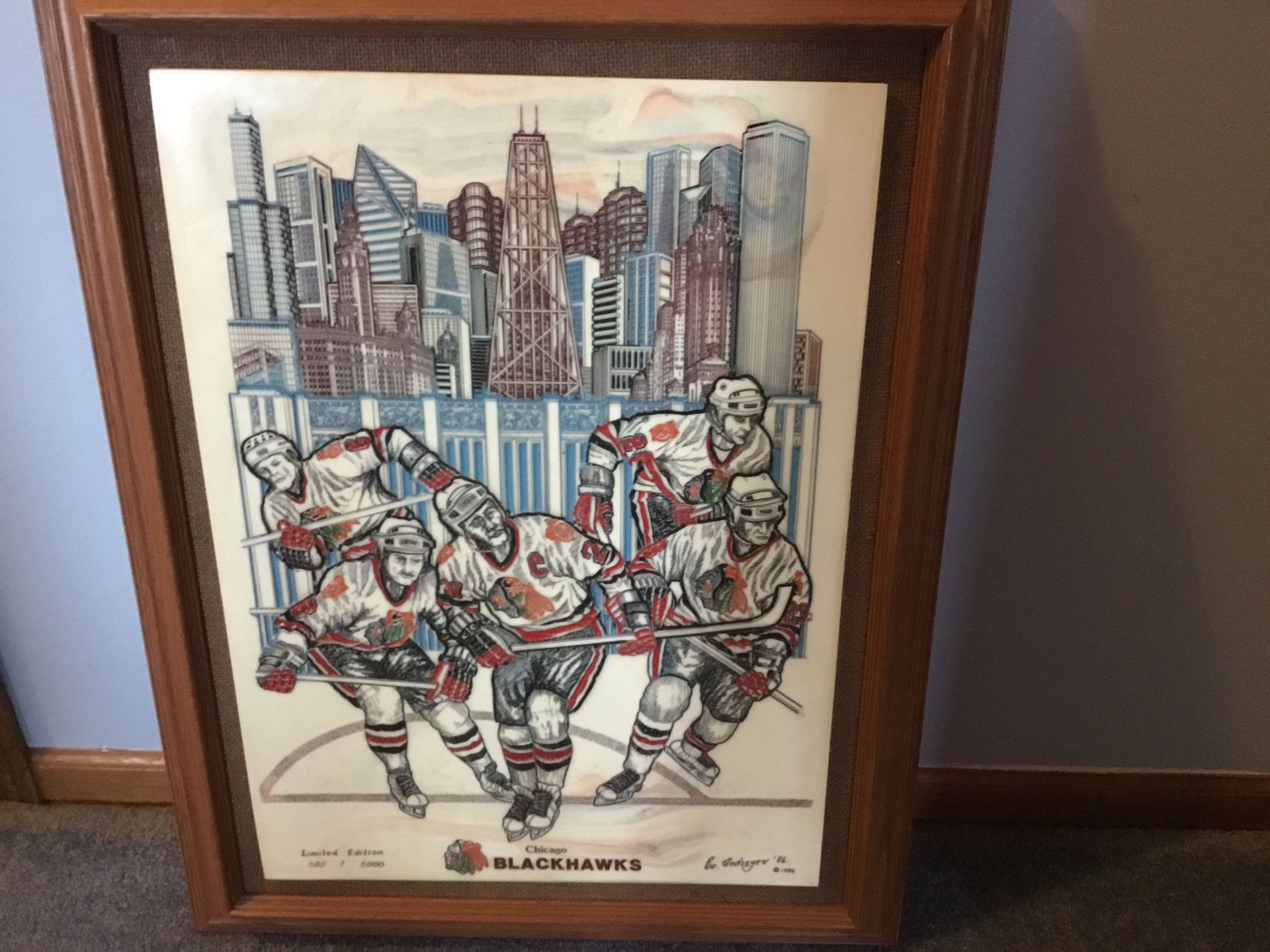 Chicago BlackHawks Art Etching in Alabaster / Marble by now Deceased ...