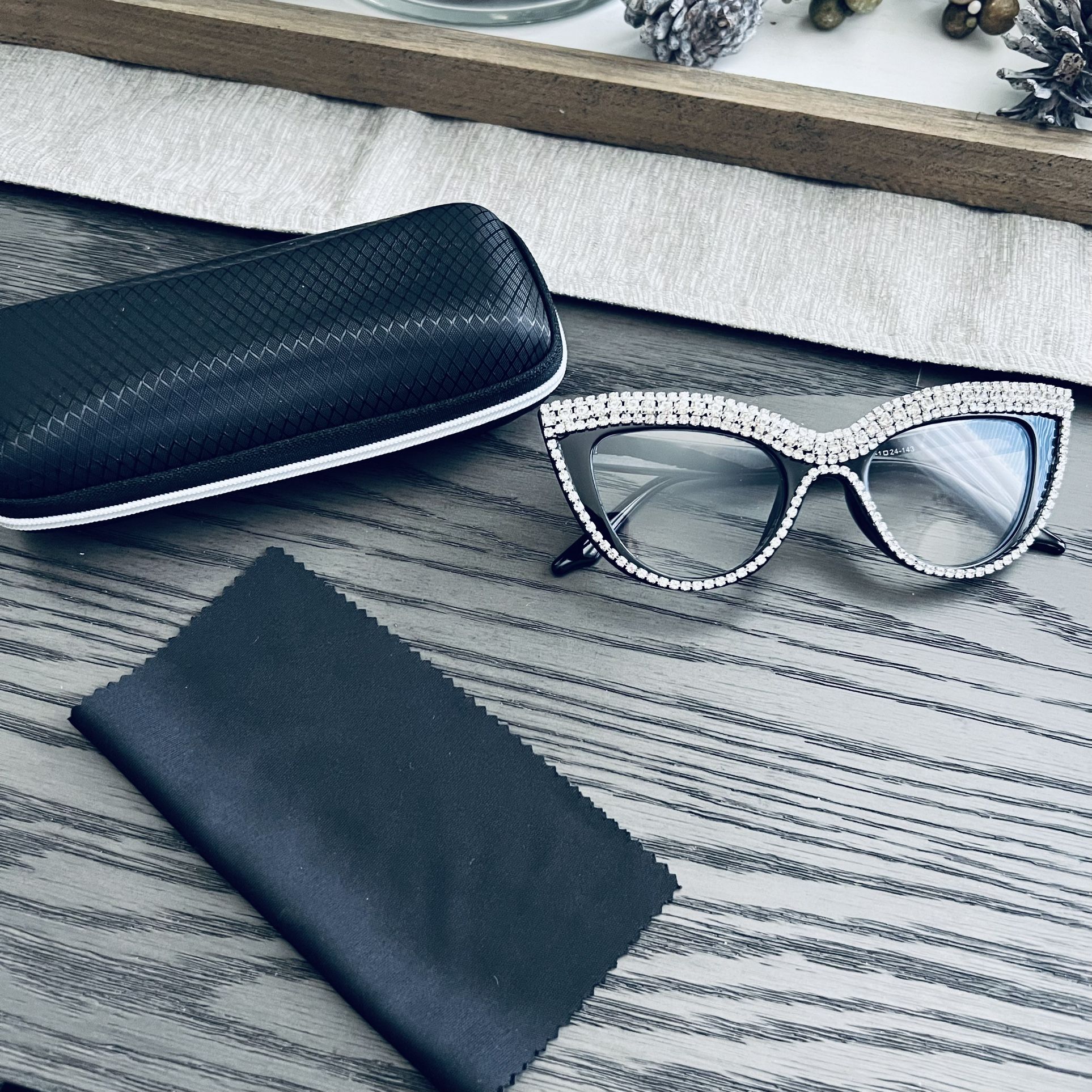New Rhinestone Vintage Cat Eye Clear Lens Blue Light Blocking Glasses W Free Case And Cleaning