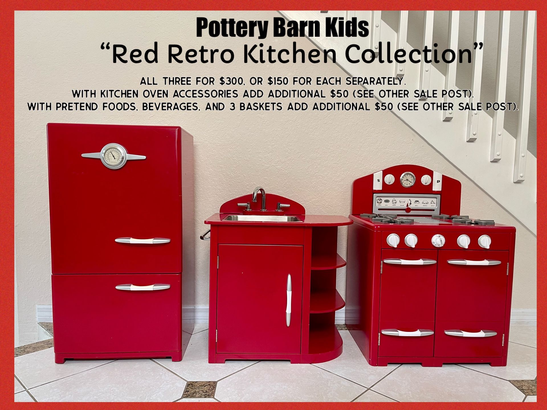 Pottery Barn Kids “RED RETRO KITCHEN COLLECTION” ALL THREE FOR $300, or ...