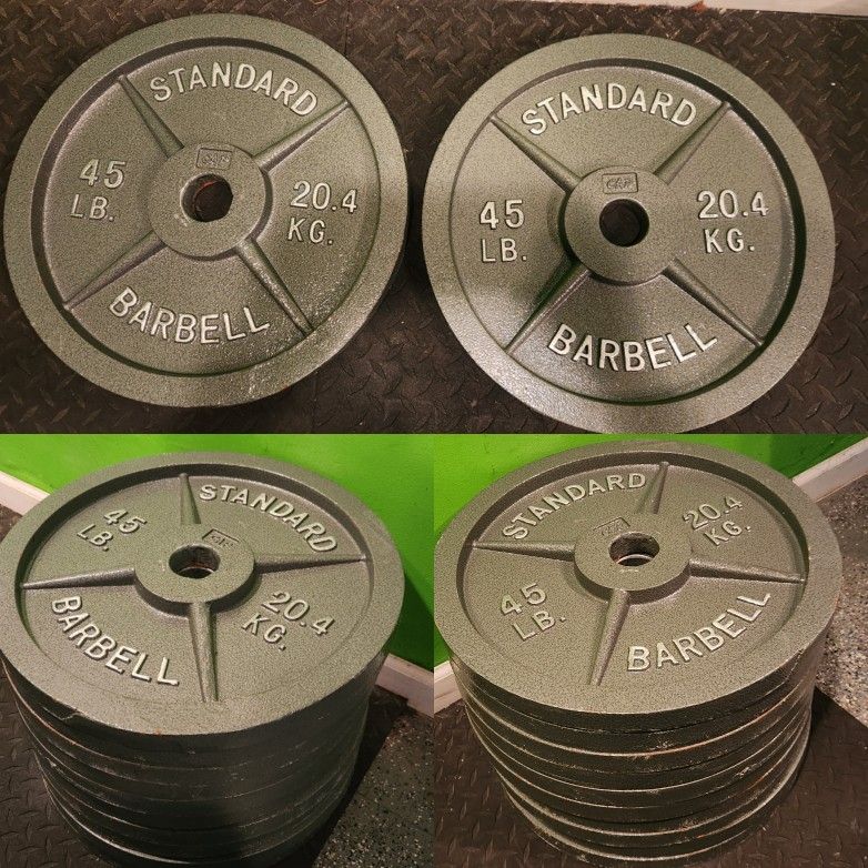 STANDARD BARBELL 45LB OLYMPIC PLATES WEIGHTS PLATE SET $99 A PAIR for ...