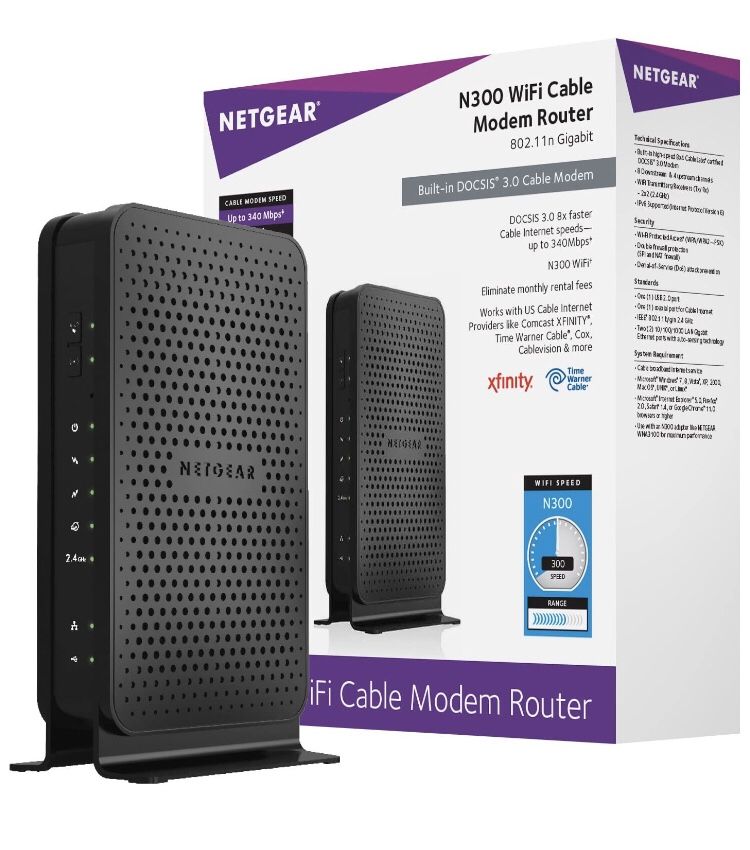 NETGEAR C3000-100NAS N300 (8x4) WiFi DOCSIS 3.0 Cable Modem Router ...
