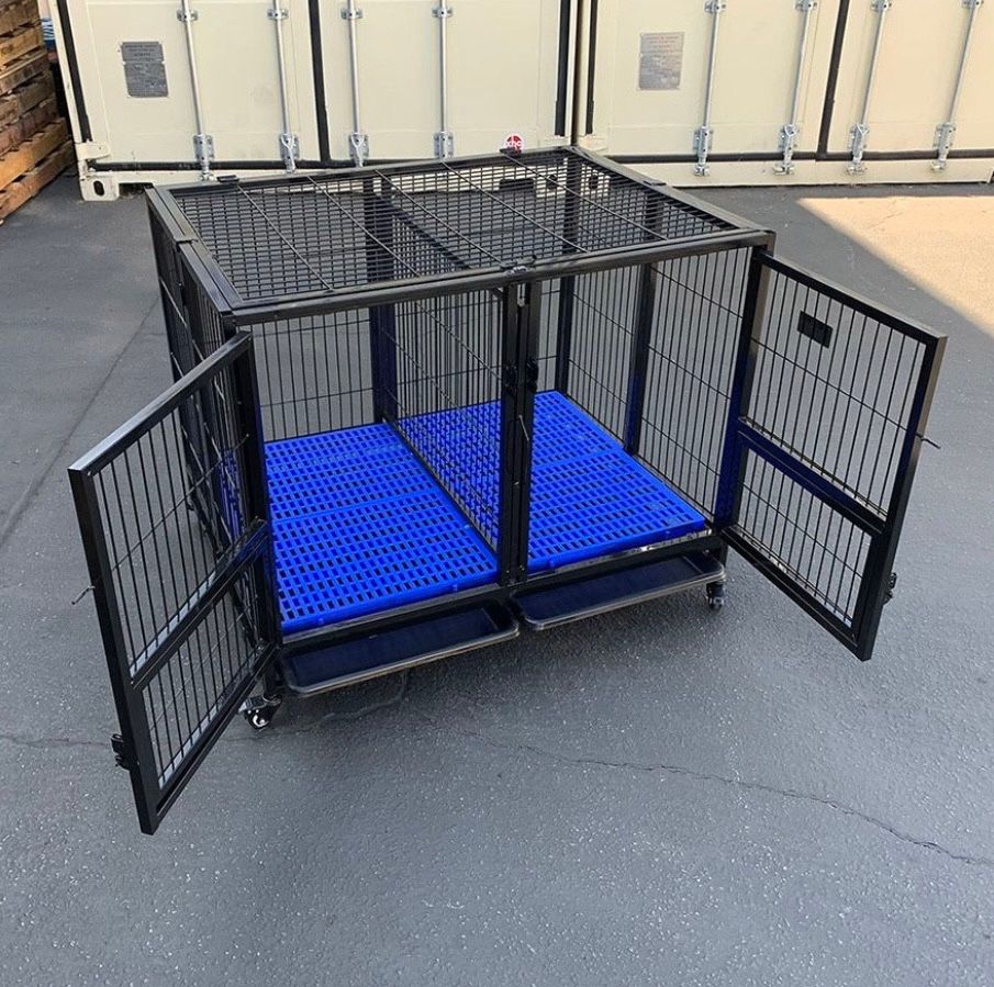XXXL Heavy Duty Dog Cage, 50” Stackable Dog Crate Easy Folds Kennel W ...