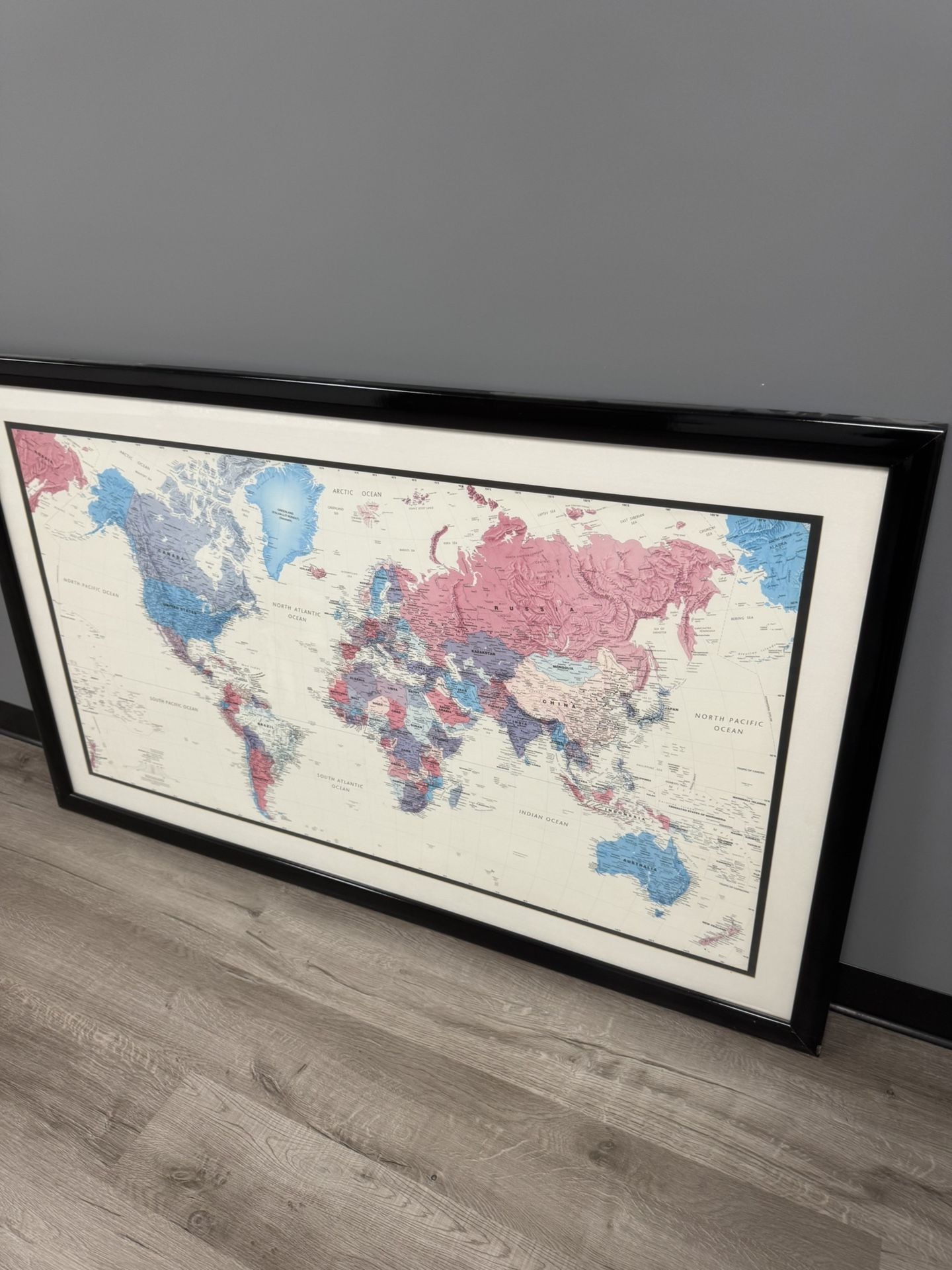 Oversized Framed World Map Wall Art 61” x 36” Black Frame for Sale in ...