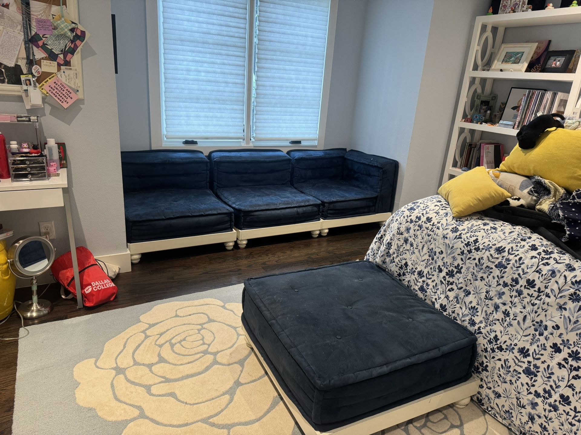 FREE - Must Pickup Today! Full Blue Sofa Chairs And Ottoman for Sale in ...