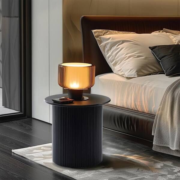 LuxenHome 15" Extra Small Accent Table, Black Finish Fluted Fir and MDF ...