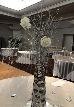 Centerpieces silver Vase & silver branches & crystals, holidays ...