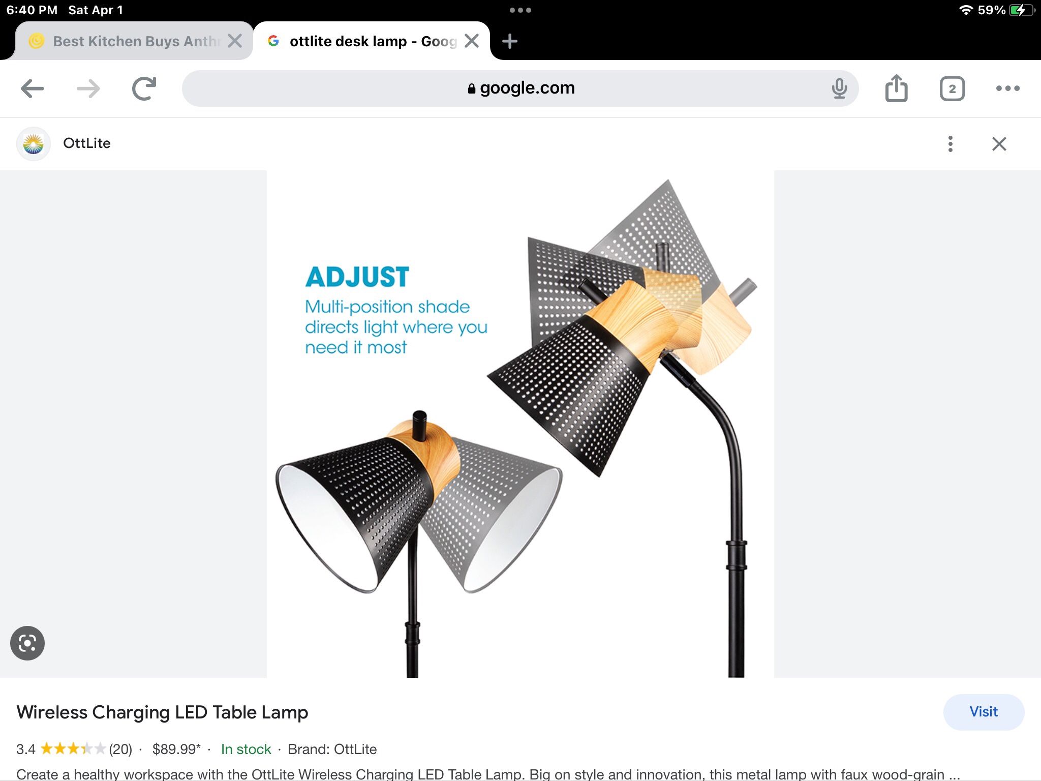 Like-new Ott Lite Wireless Charging Wellness Desk Lamp for Sale in ...