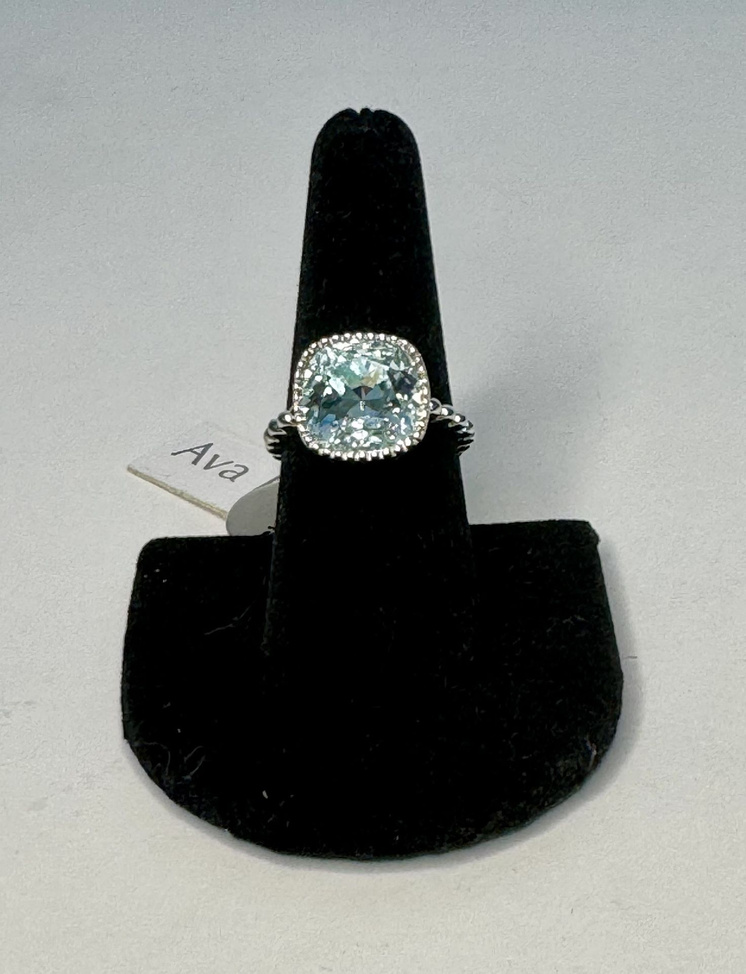 Ava Ro Sterling Silver Swarovski Crystal Ring Size 9 Light Azore Blue ...