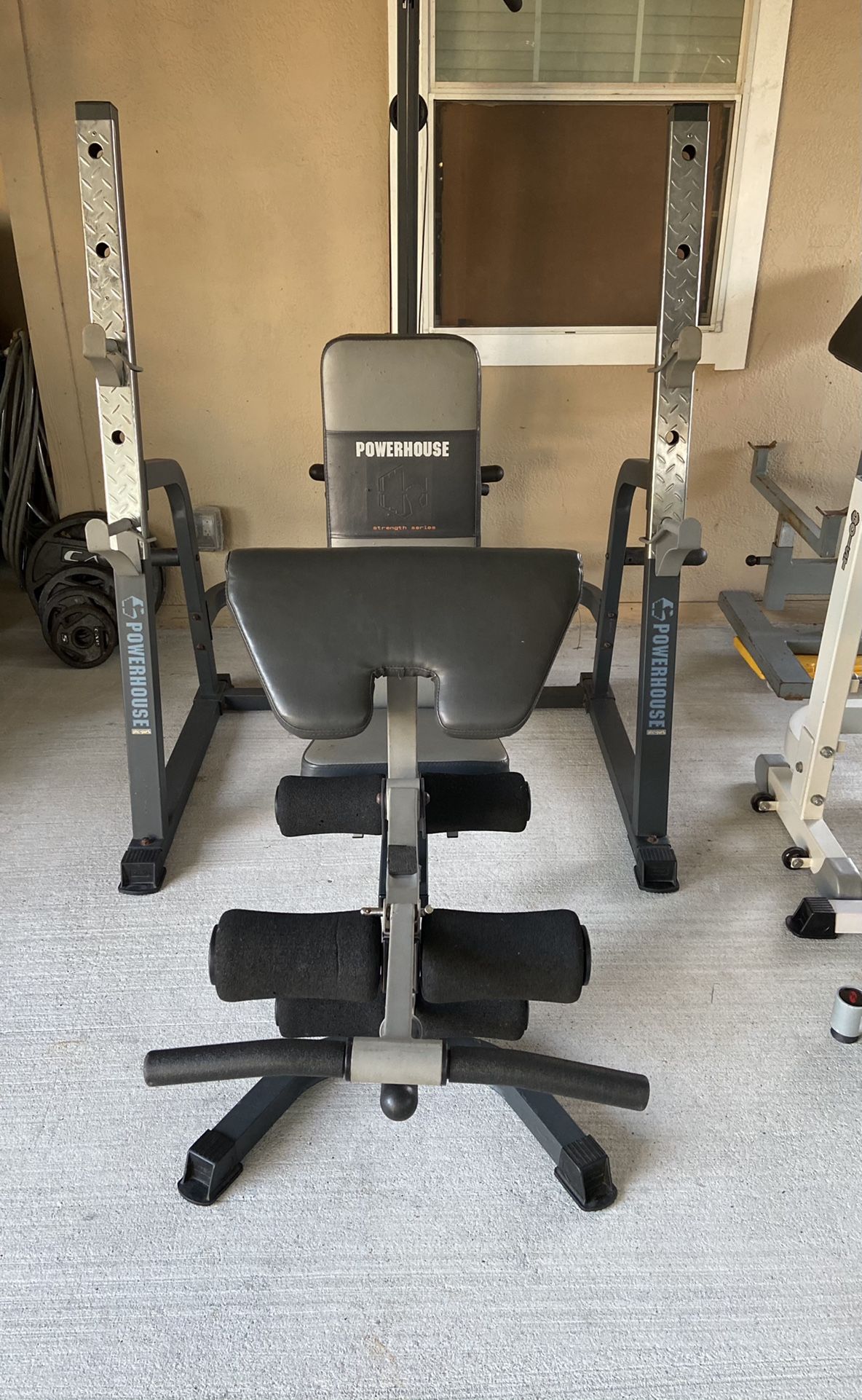POWERHOUSE adjustable squat rack & bench press $240 for Sale in ...