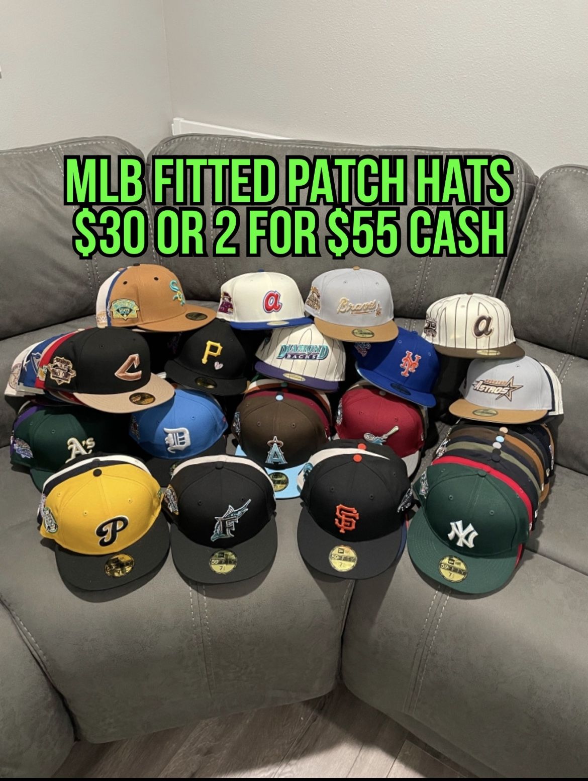 MLB New Era Patch UV 59fifty Fitted Hats Size 7 1/2 Many Teams To ...