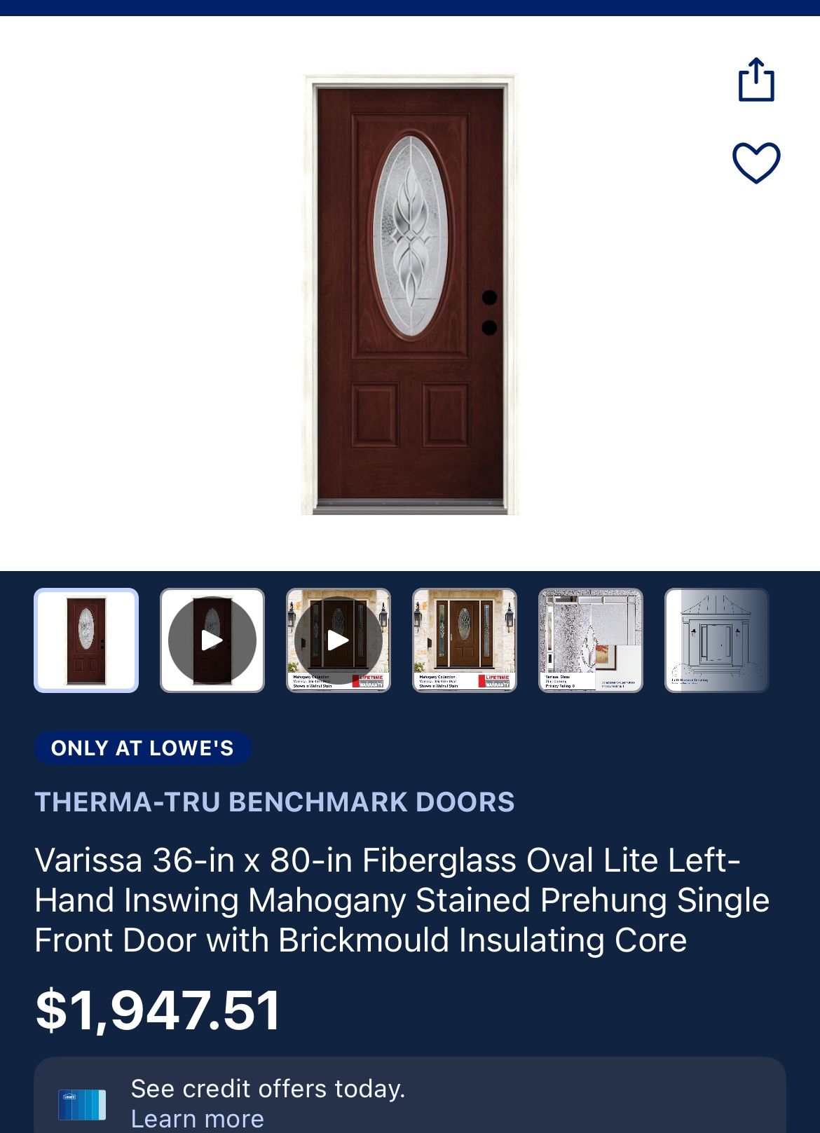 THERMA-TRU BENCHMARK DOORS Varissa 36-in x 80-in Fiberglass Oval Lite ...