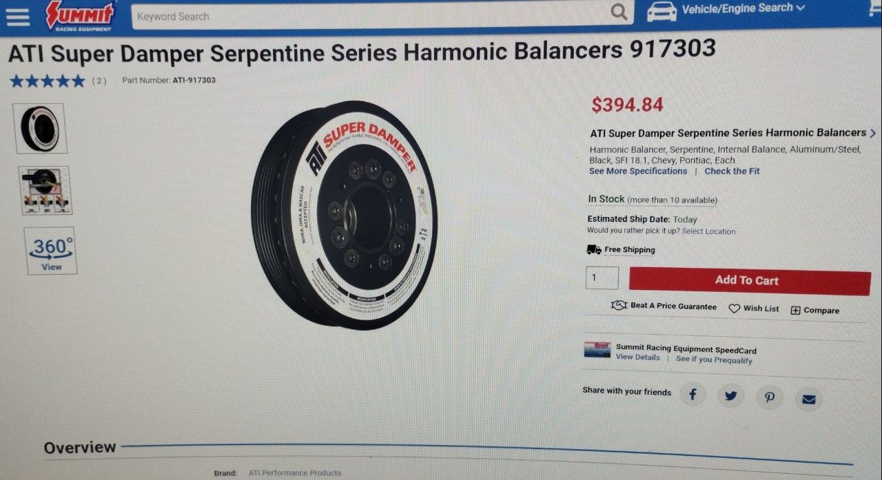 ATI Super Damper serpentine series harmonic balancer part # 917303 for ...