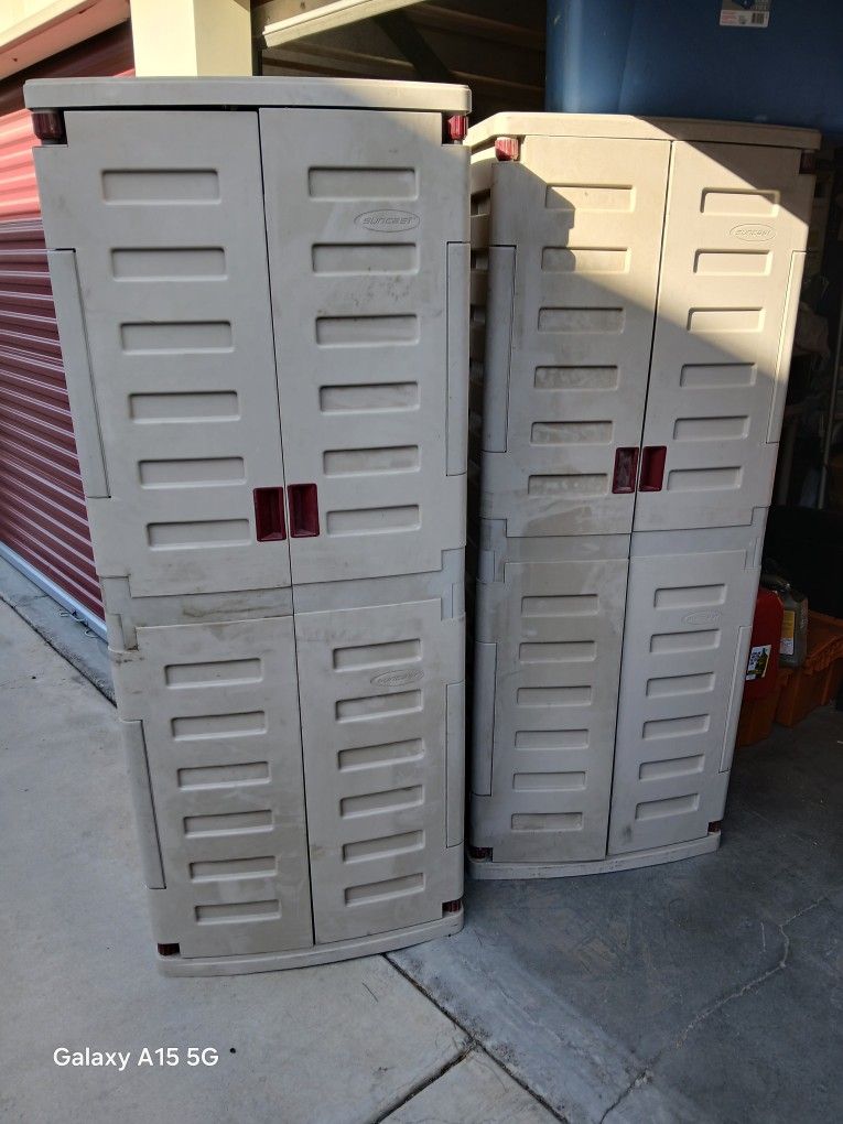 2 Enclosed Storage Shelving Units With Shelves & Containers 70.5x28x17 ...