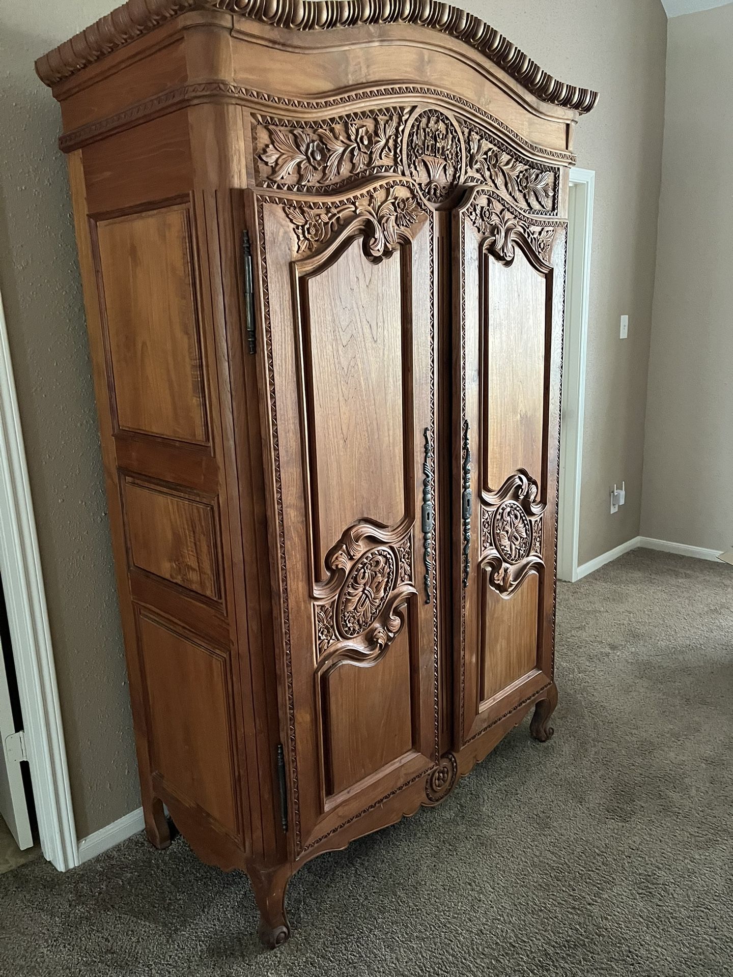 Hand Carved Indonesian Solid Teak Armorie for Sale in Conroe, TX - OfferUp