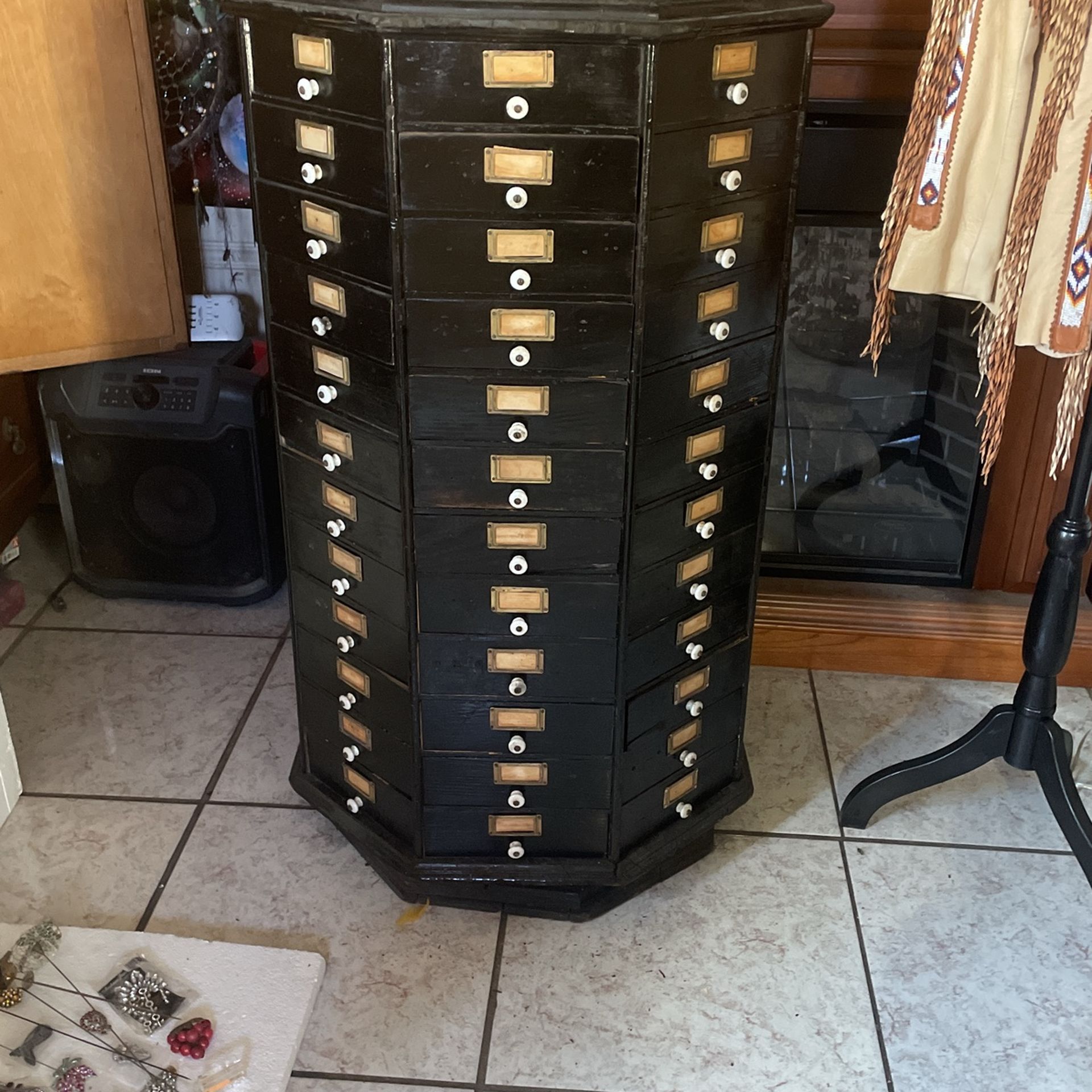 Antique Hardware Store Cabinet Octagon Rotating 96 Drawers for Sale in ...