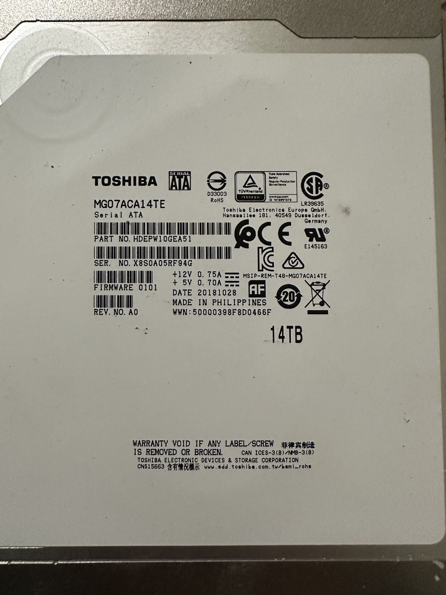 Toshiba 14tb HDD for Sale in Los Angeles, CA - OfferUp