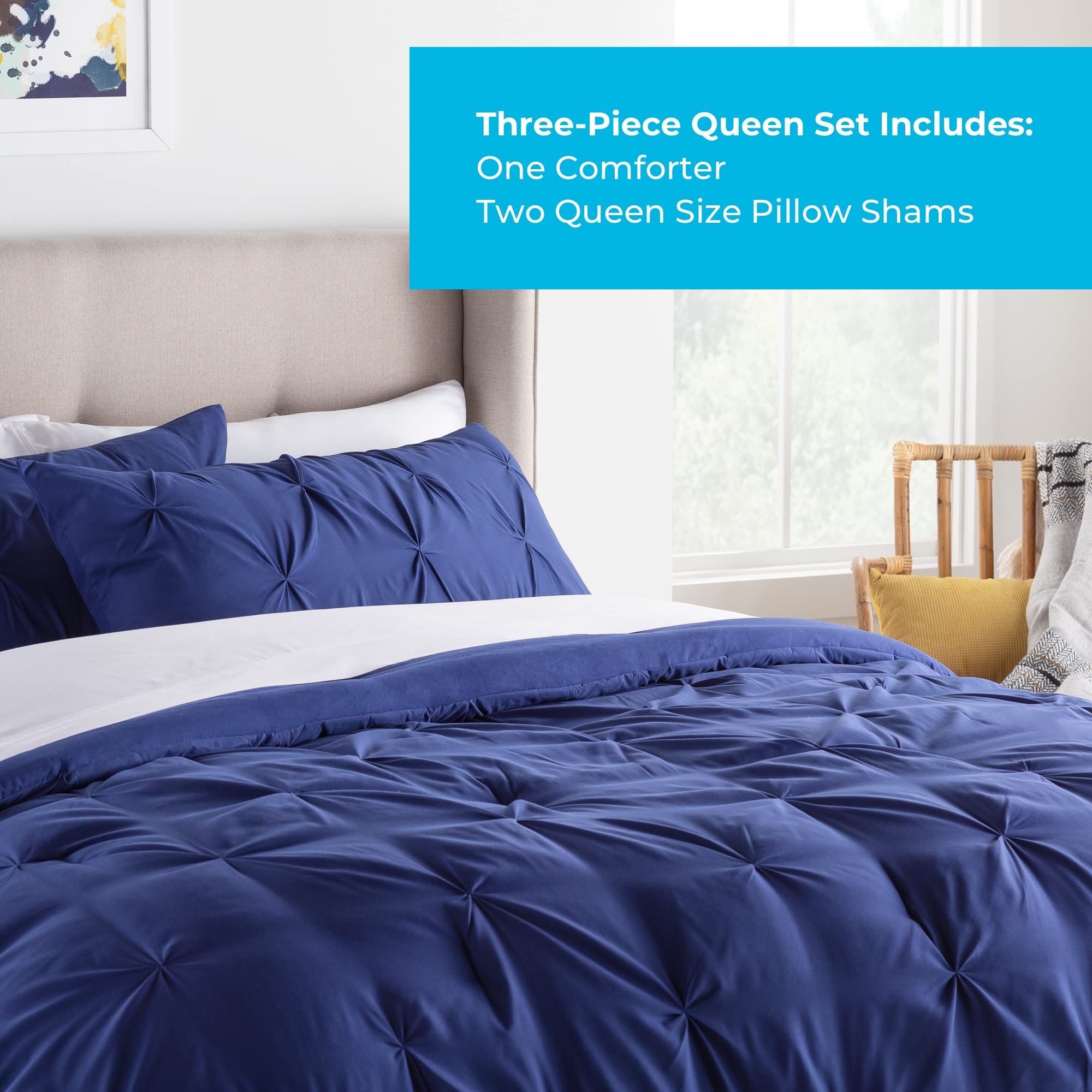 NEW Linenspa Oversized Pleated Dark Blue Comforter Set - QUEEN (Was $79 ...