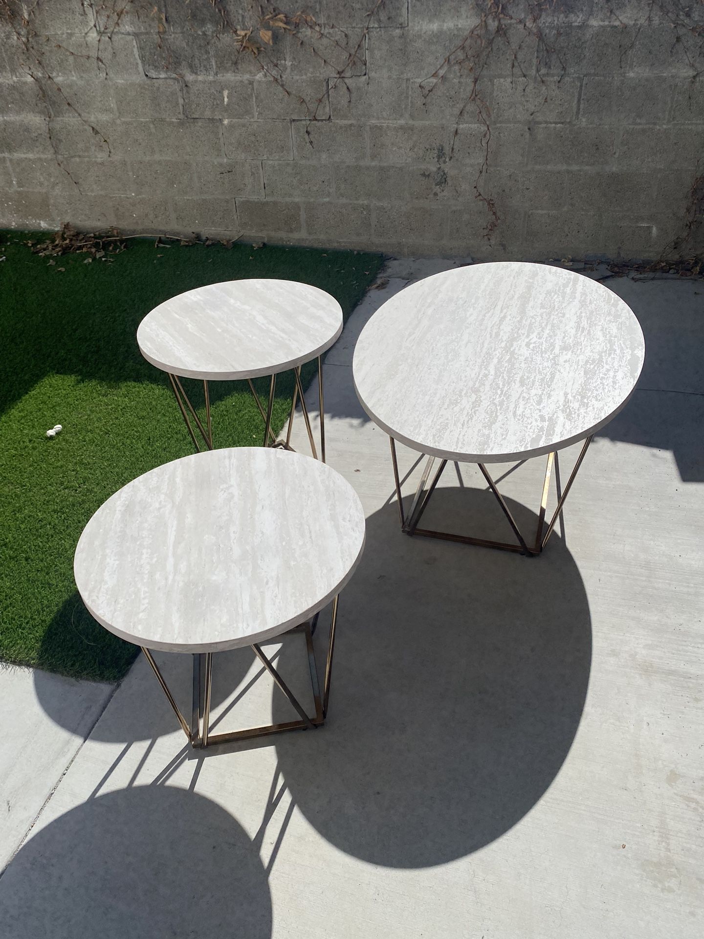 Two side tables + coffee table! Gray + white marble tops + rose gold ...