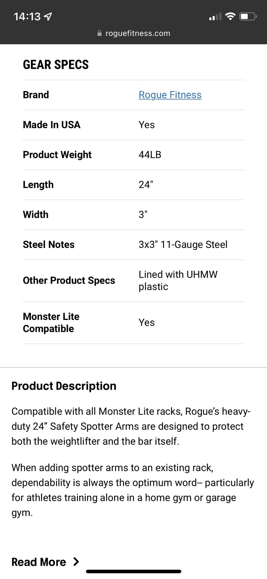 New Rogue Fitness SAML-24 MONSTER LITE SAFETY SPOTTER ARMS (PAIR) for ...