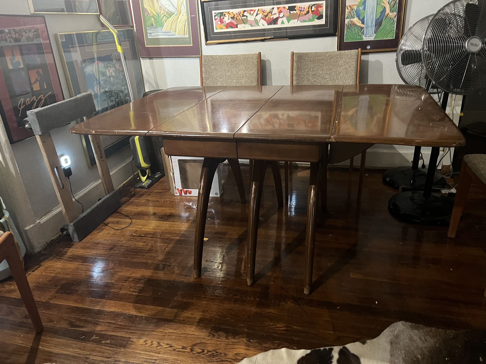 Mid-Century Natural Wood Dining Table Drop down Whales Rib Styled Legs ...