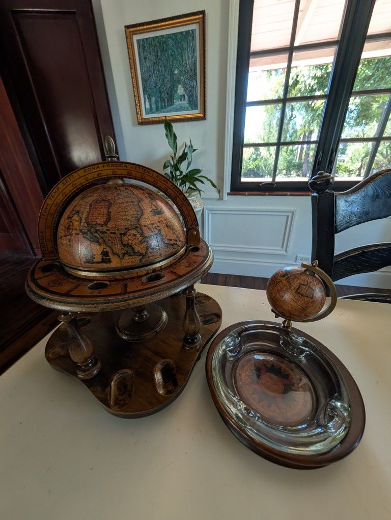 Vintage Made In Italy Olde World Globe Pipe Stand And Ash Tray for Sale ...
