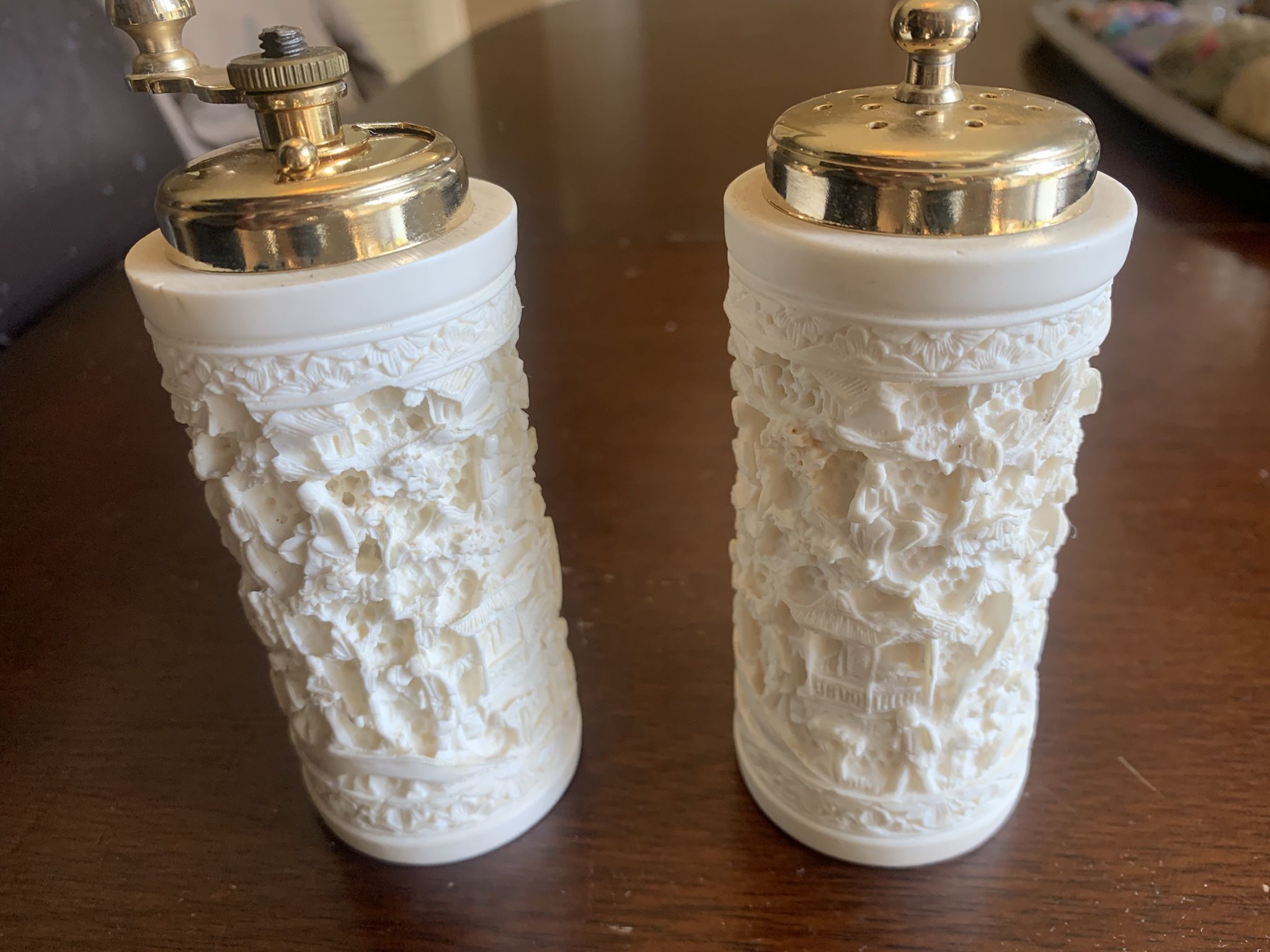 Hand Carved Salt And Pepper Shakers In Great Condition for Sale in ...