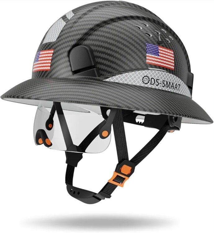 Full Brim Hard Hat with Visor, 6-Point Ratchet Suspension Safety Helmet ...