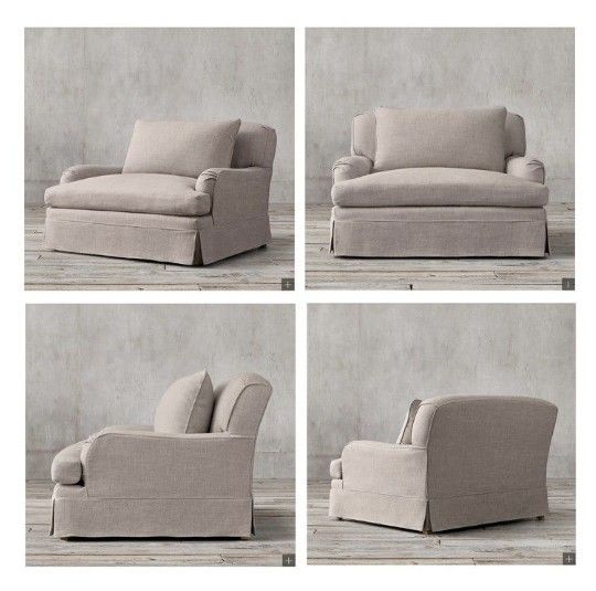 Restoration Hardware Belgian Linen Classic Roll Arm Slipcovered Chair ...