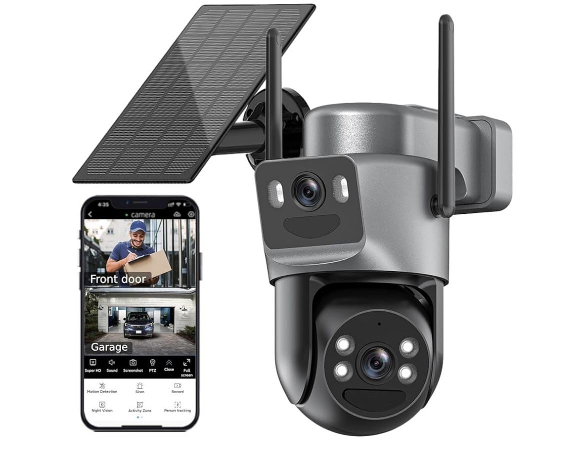 New Open box Dual Lens Solar Security Cameras Wireless Outdoor, 5G/2.4G ...