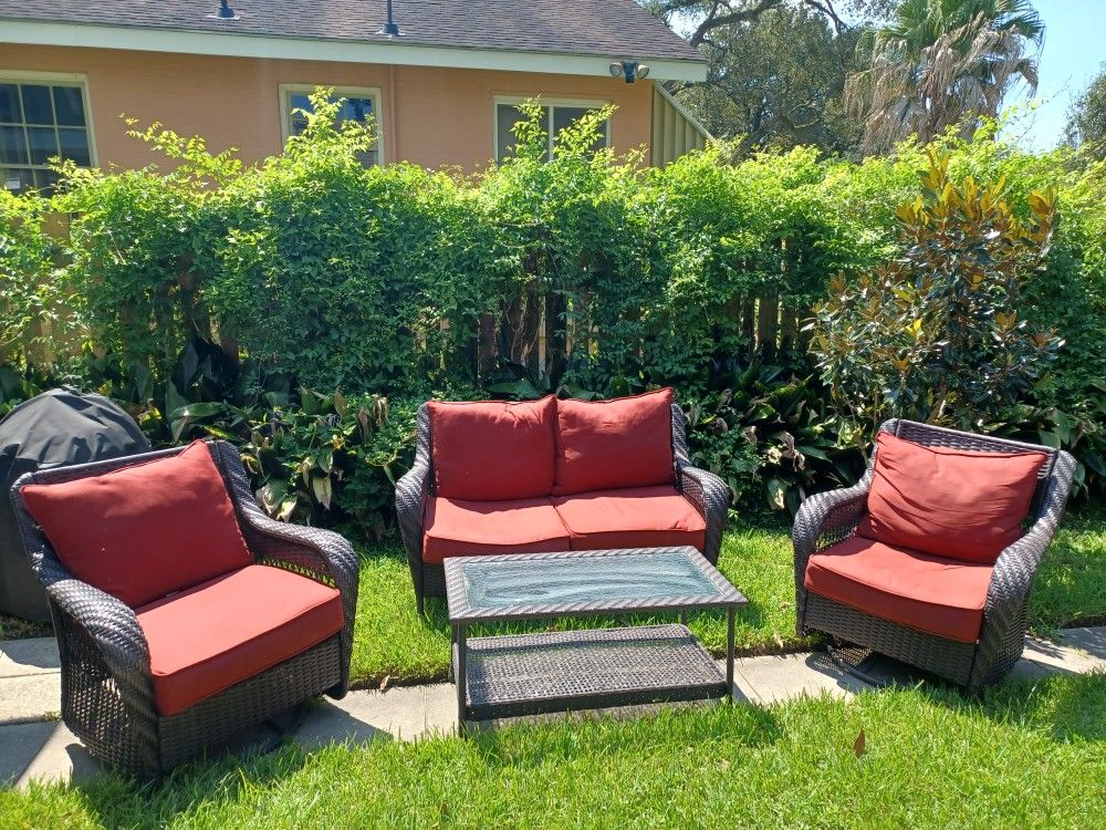Wicker Patio Furniture - Allen + Roth 4 Piece Wicker Patio Set With ...