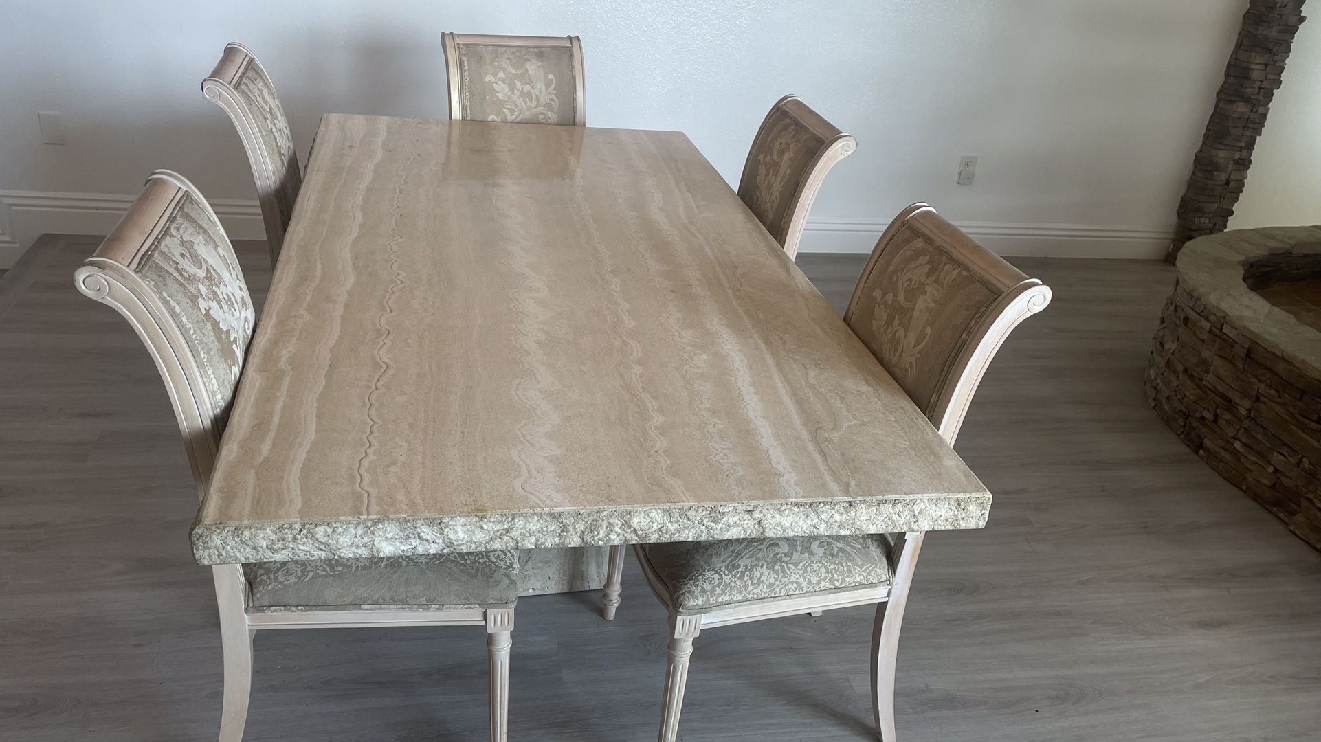 Italian Marble Travertine Dining Room Table 80” X 42” W/Chairs As Seen ...