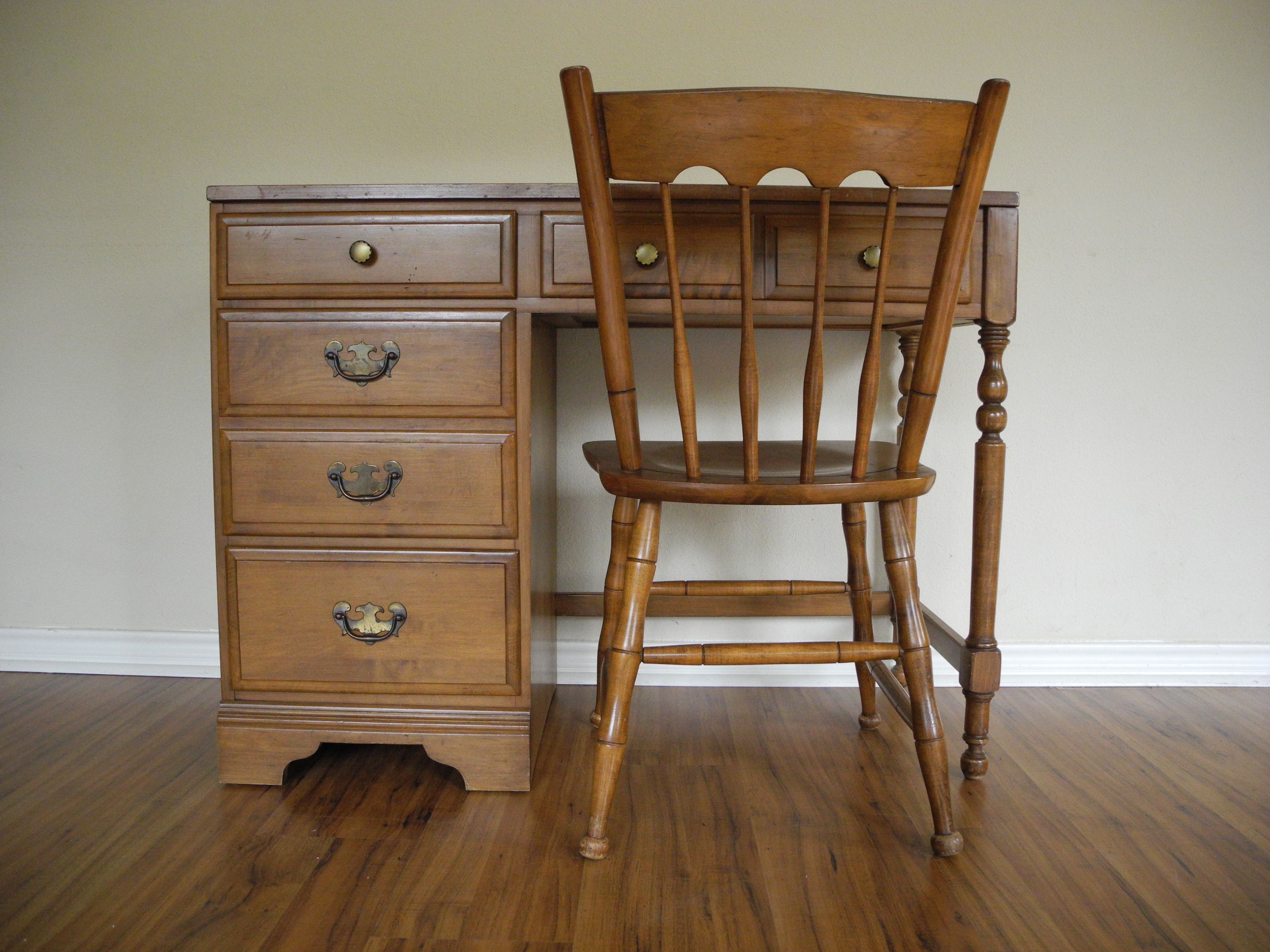 VINTAGE KLING Solid Maple 4-Drawer Wood Desk & Matching Chair - Made in ...