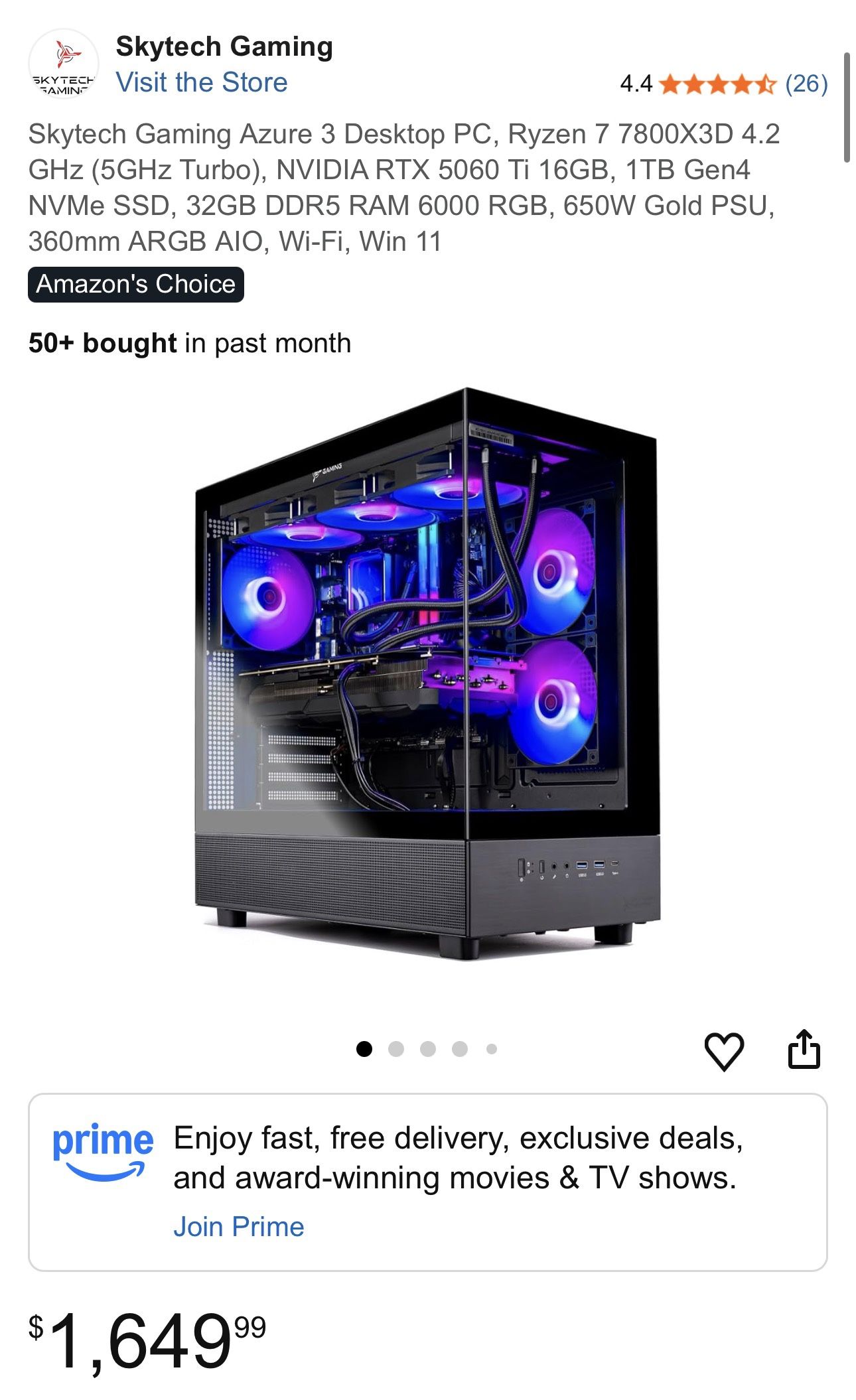 Skytech Azure 3 Gaming PC | Ryzen 7 7800X3D | RTX 5060 Ti 16GB | 32 GB ...