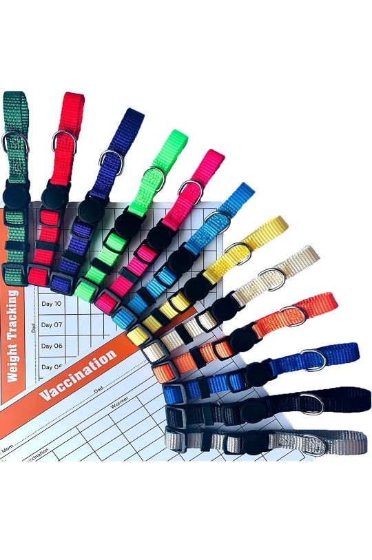 Super Soft Nylon Whelping Adjustable Breakaway Litter Puppy Collars 12 ...