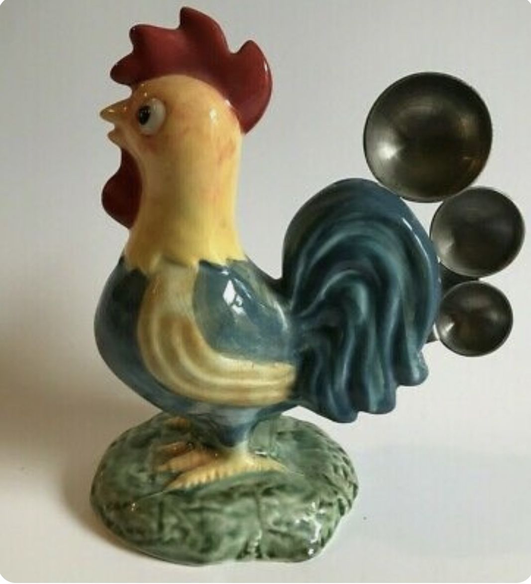 VINTAGE MID CENTURY MODERN ~ CERAMIC ROOSTER MEASURING SPOON HOLDER ~ 4 ...