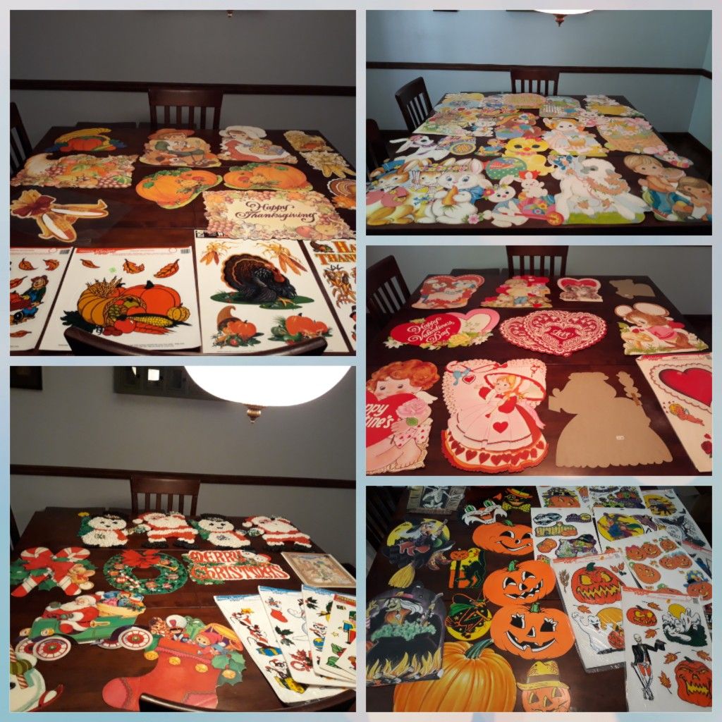 93 piece lot vintage decorations die cuts popcorn window clings for ...